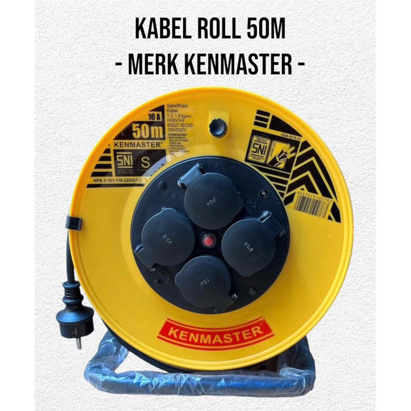 Jual kabel roll 50 meter 4 lubang merk KENMASTER original SNI / kabel kerja roll 50 meter 3x1 ...