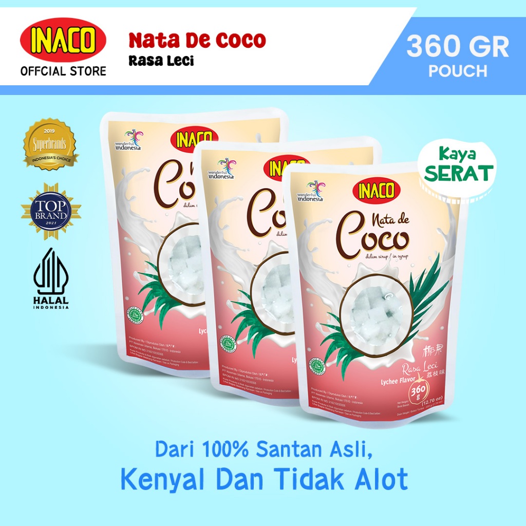 Jual INACO Nata De Coco Lychee Pouch 360gr - Triplepack | Shopee Indonesia