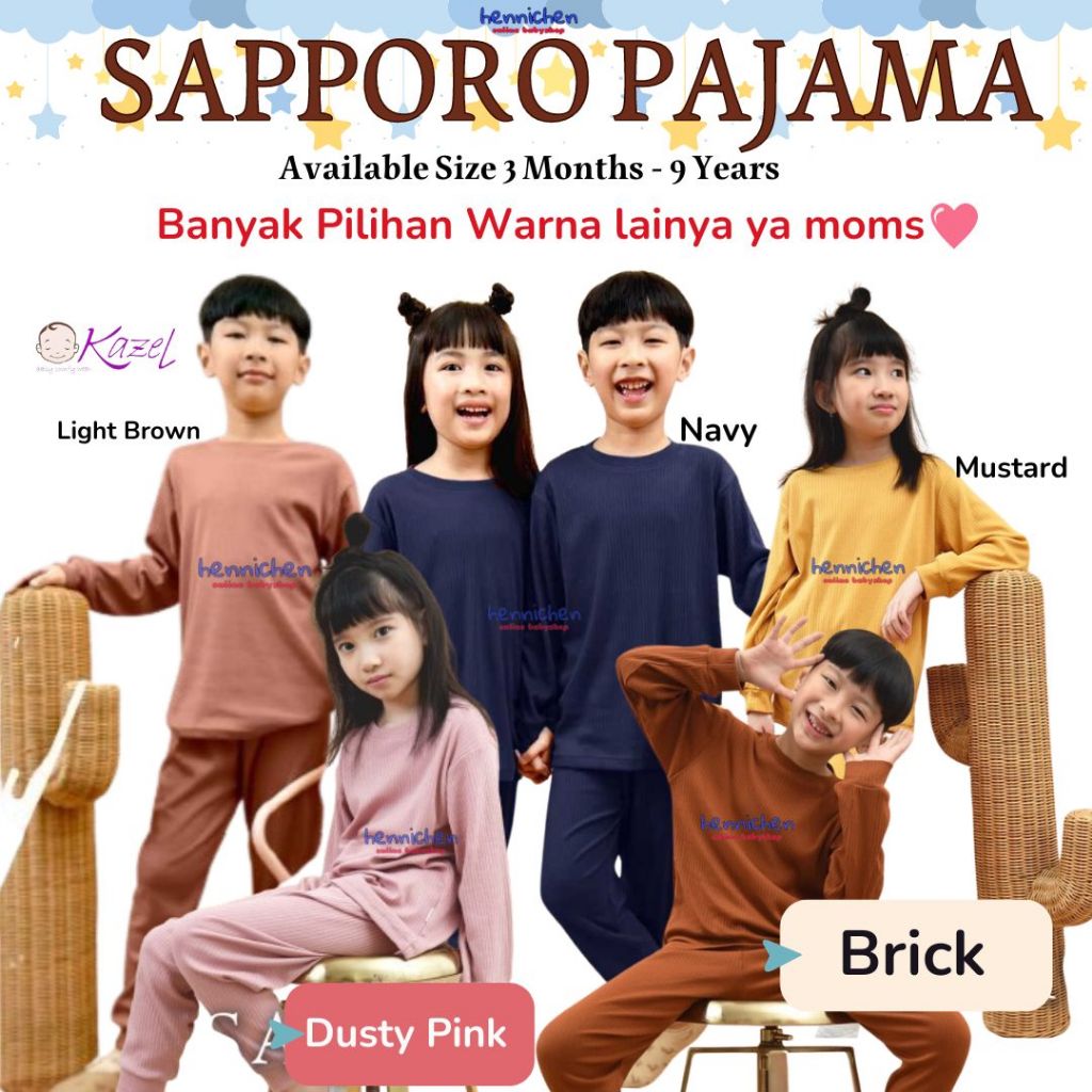 Jual Kazel Sapporo Pajama 0-9 Tahun Setelan Piyama Panjang Rib / Kazel x Zebe Piyama Reeb ...