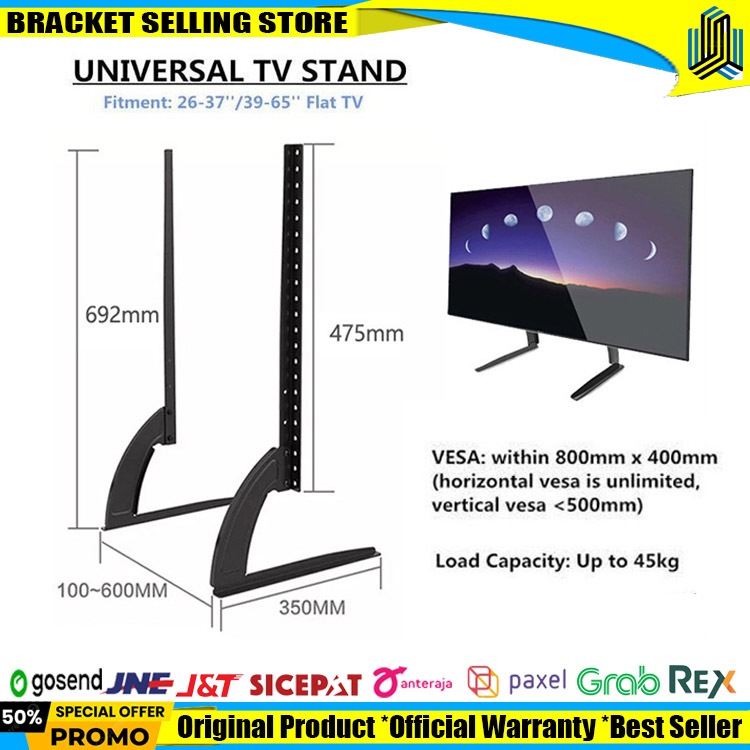 Jual Bracket TV Stand Kaki TV 22 24 32 43 50 55 65 Inch Standing LED TV ...