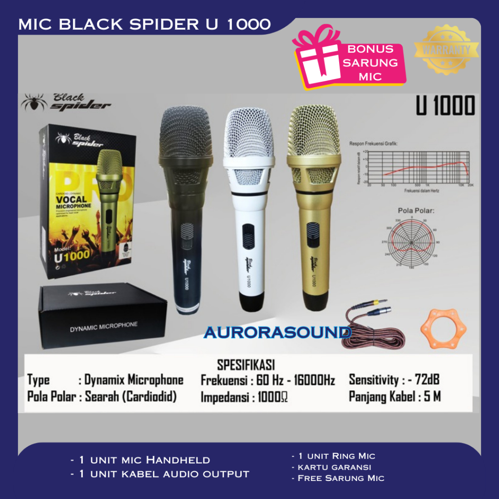 Jual MIC BLACK SPIDER U 1000 PROFESSIONAL DYNAMIC MICROPHONE U1000 MIC ...