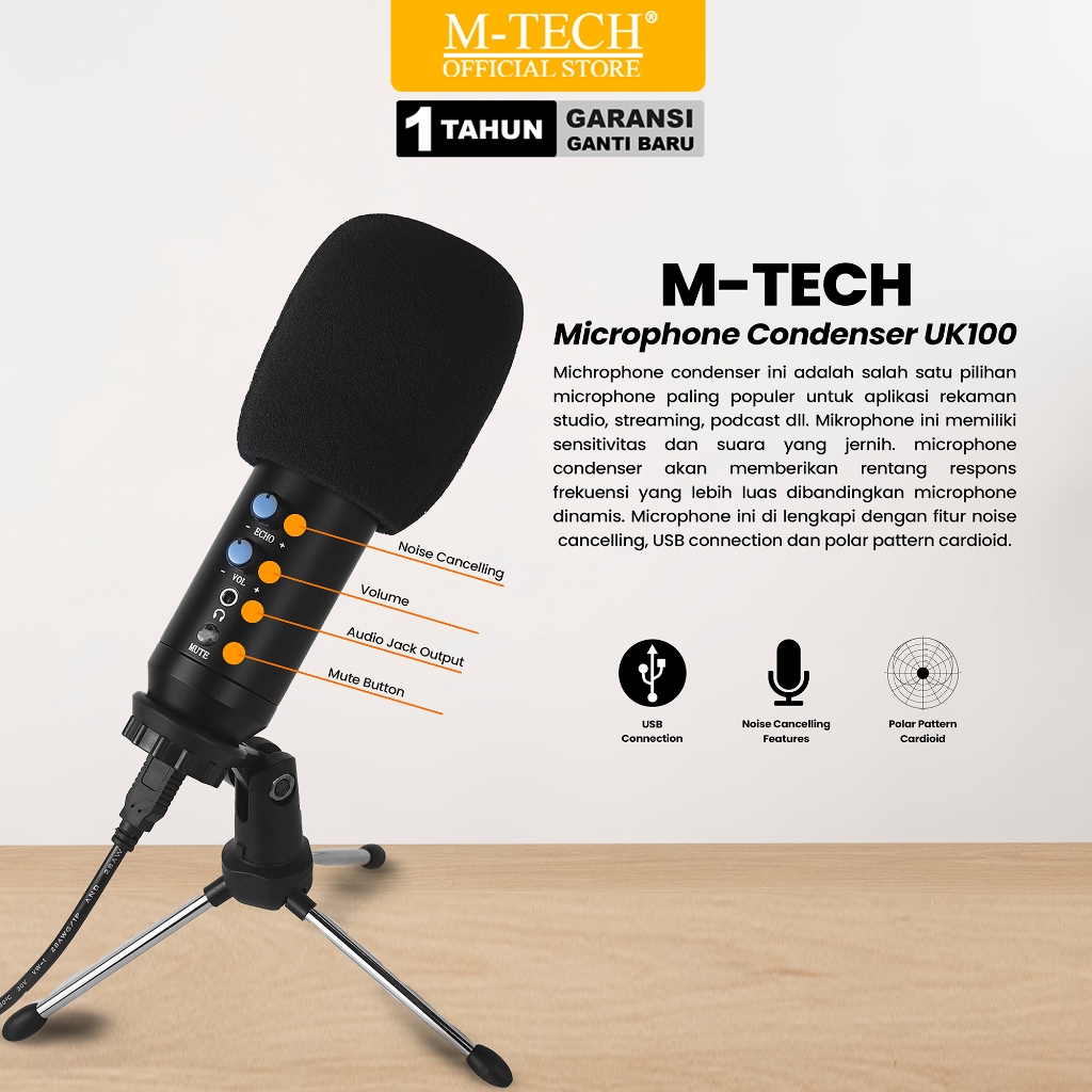 Jual M-Tech Original MIC Microphone Condenser UK100 with Noise ...