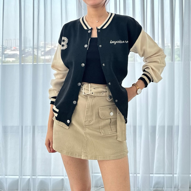 Jual BIGMANGO Jaket Baseball Knit Premium Korean Style Wanita Rajut ...