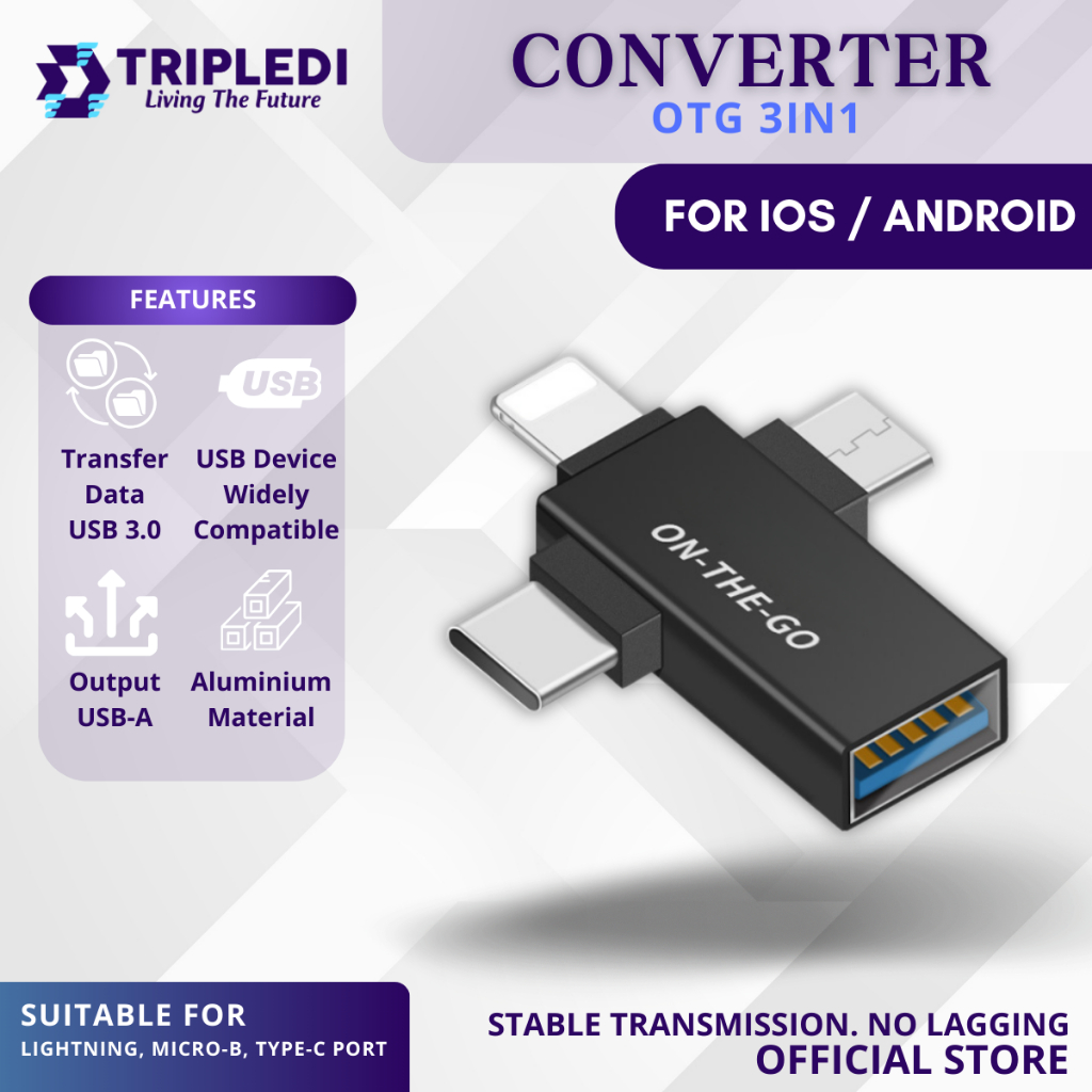 Jual TRIPLEDI OTG 3IN1 Lightning Micro USB Type C To USB 3.0 TD5202 Converter Adapter Flashdisk ...