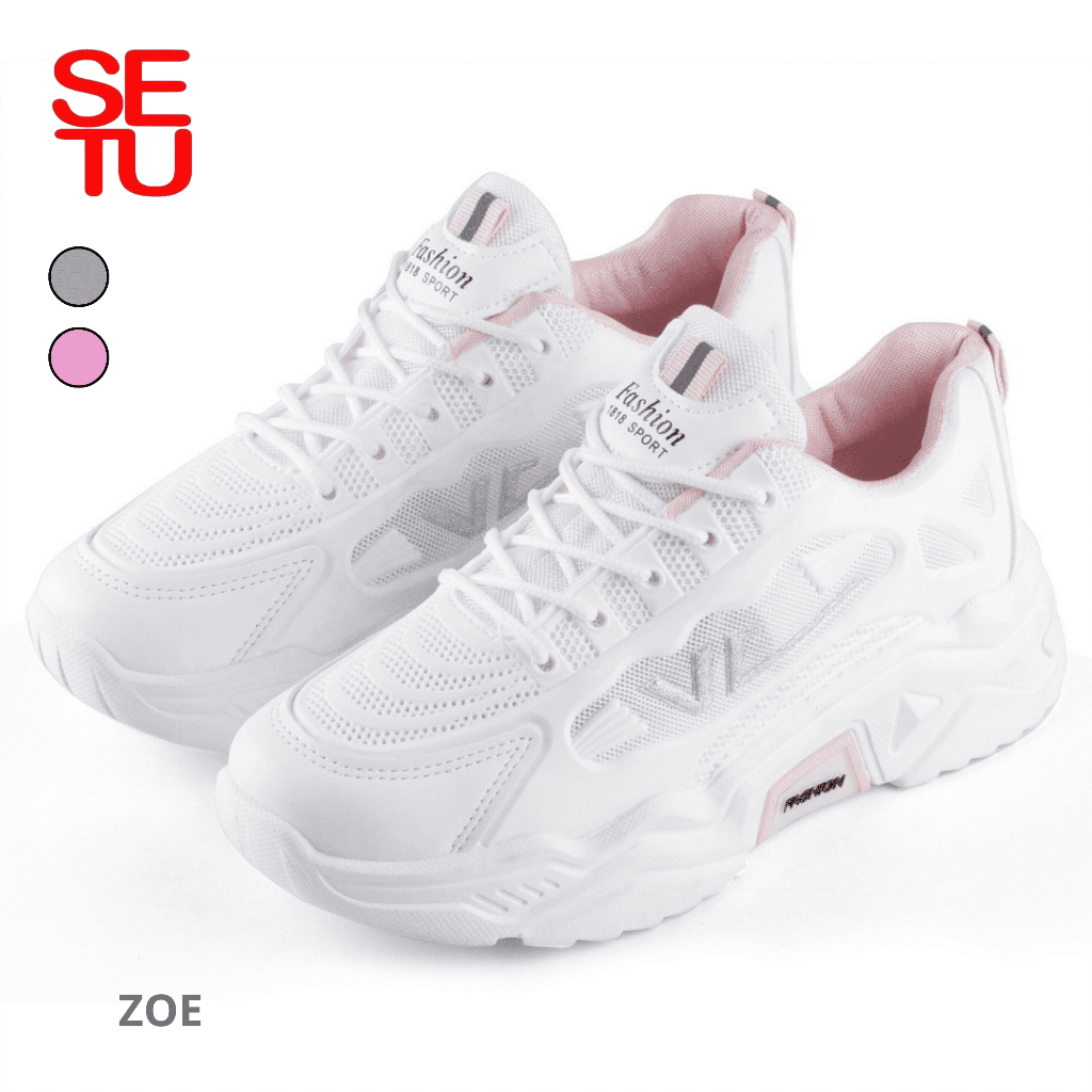 Jual SETU Zoe Free Kotak Sepatu Sneakers Wanita Putih Pink Abu Model ...