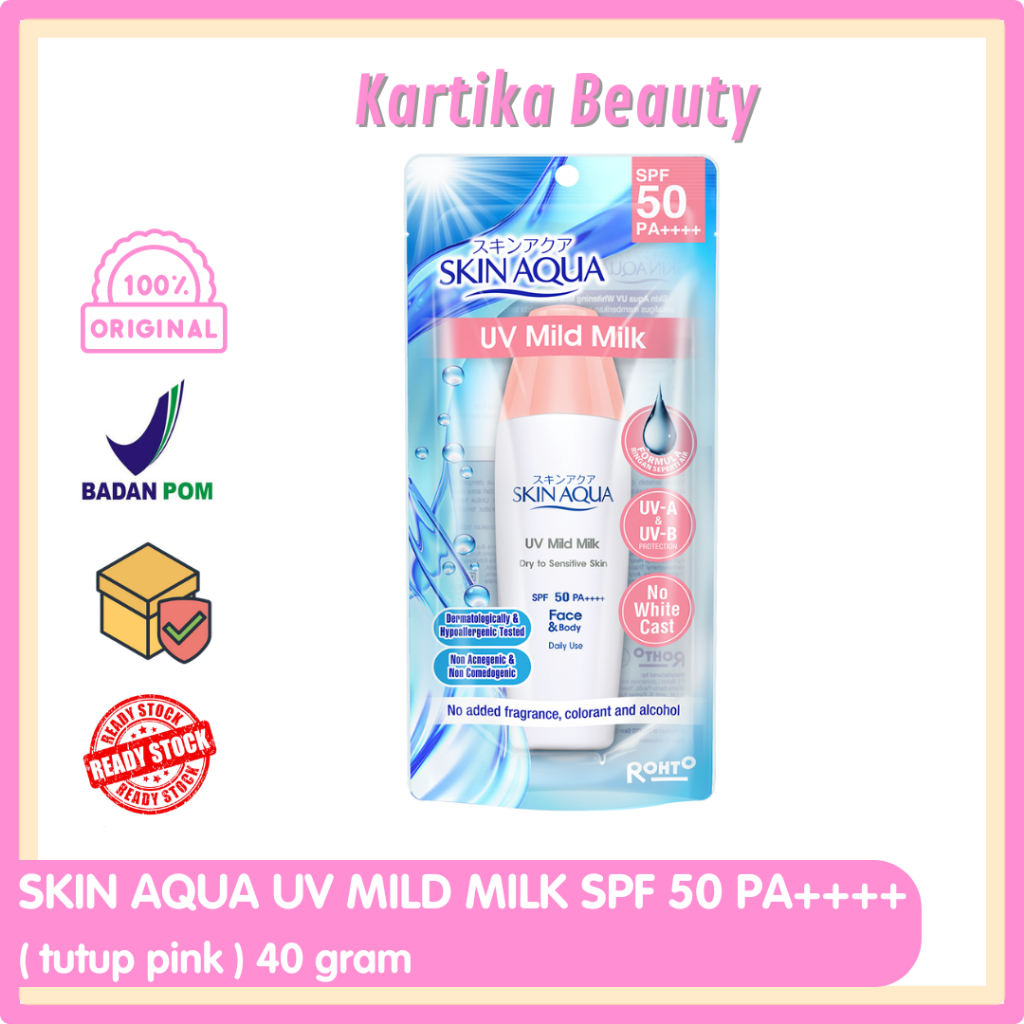 Jual SKIN AQUA UV MILD MILK SUNSCREEN SPF 50 PA++++ 40 GRAM TUTUP PINK ...