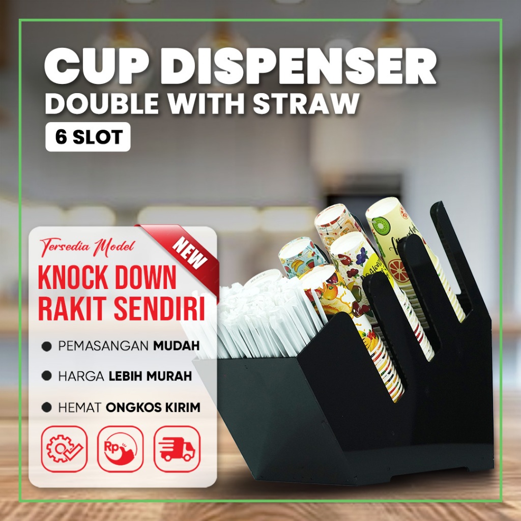 Jual Rak Cup Dispenser Double 6 Slot With Straw Paper Cup Organizer Cup ...