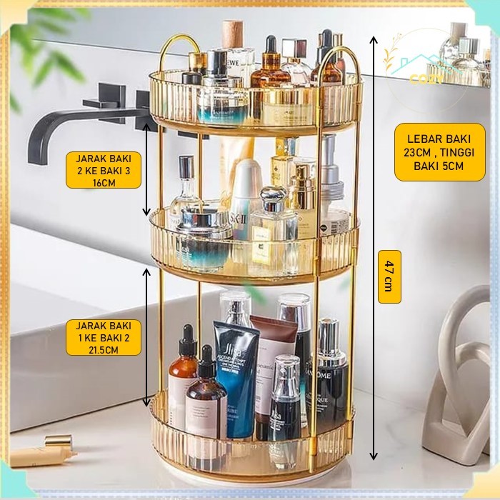 Jual Rak Gold Serbaguna / Rak Putar Makeup/ Rak 3 Susun multifungsi ...