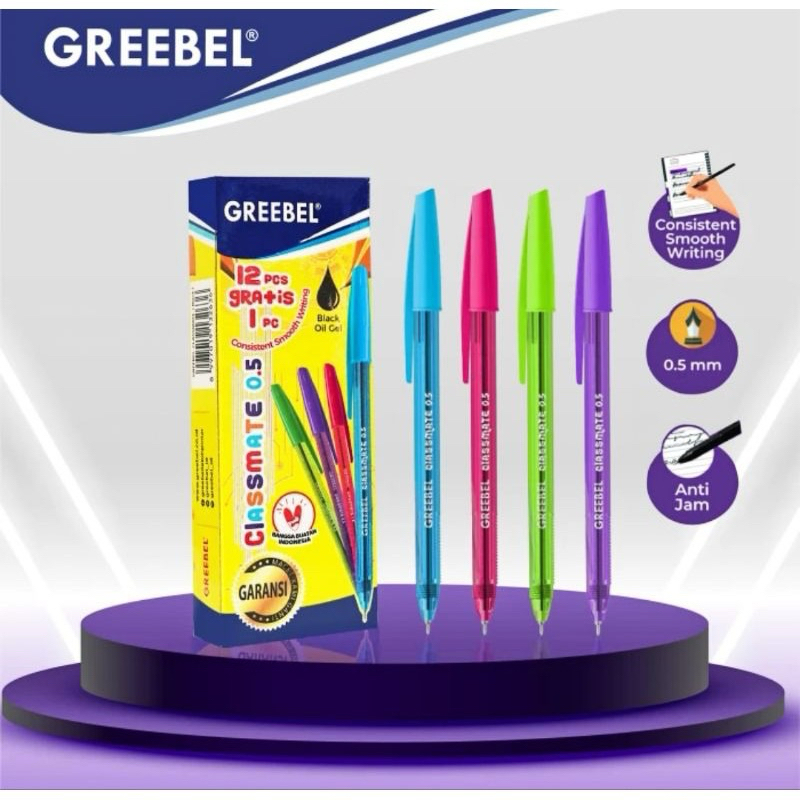 Jual [12 PCS] GREEBEL PEN BALLPOINT BOLPEN CLASSMATE 0.5mm BLACK ...