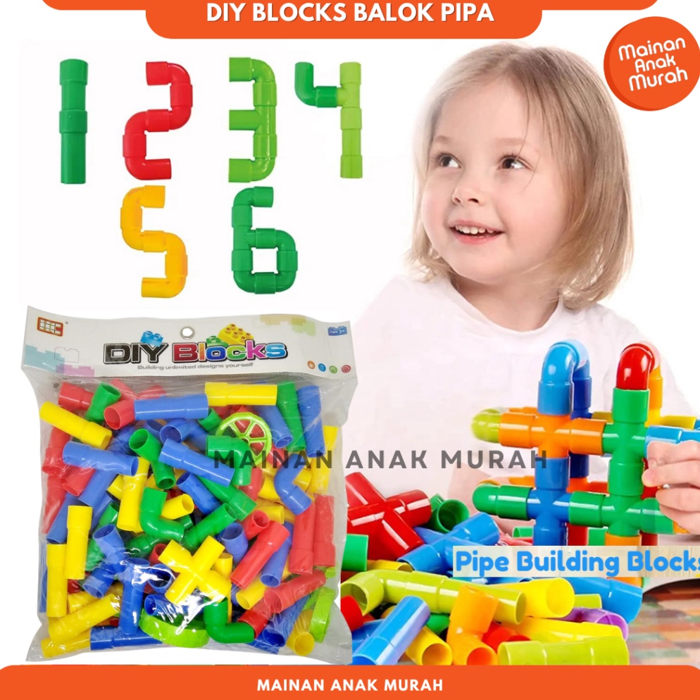 Jual DIY Blocks Pipe Building Block Mainan Edukasi Brick Balok Susun ...