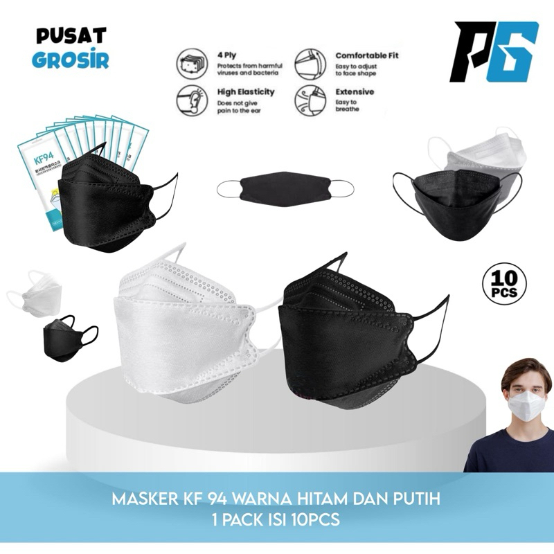 Jual Masker KF94 isi 10pcs 3ply Face Mask Hitam & Putih | Shopee Indonesia
