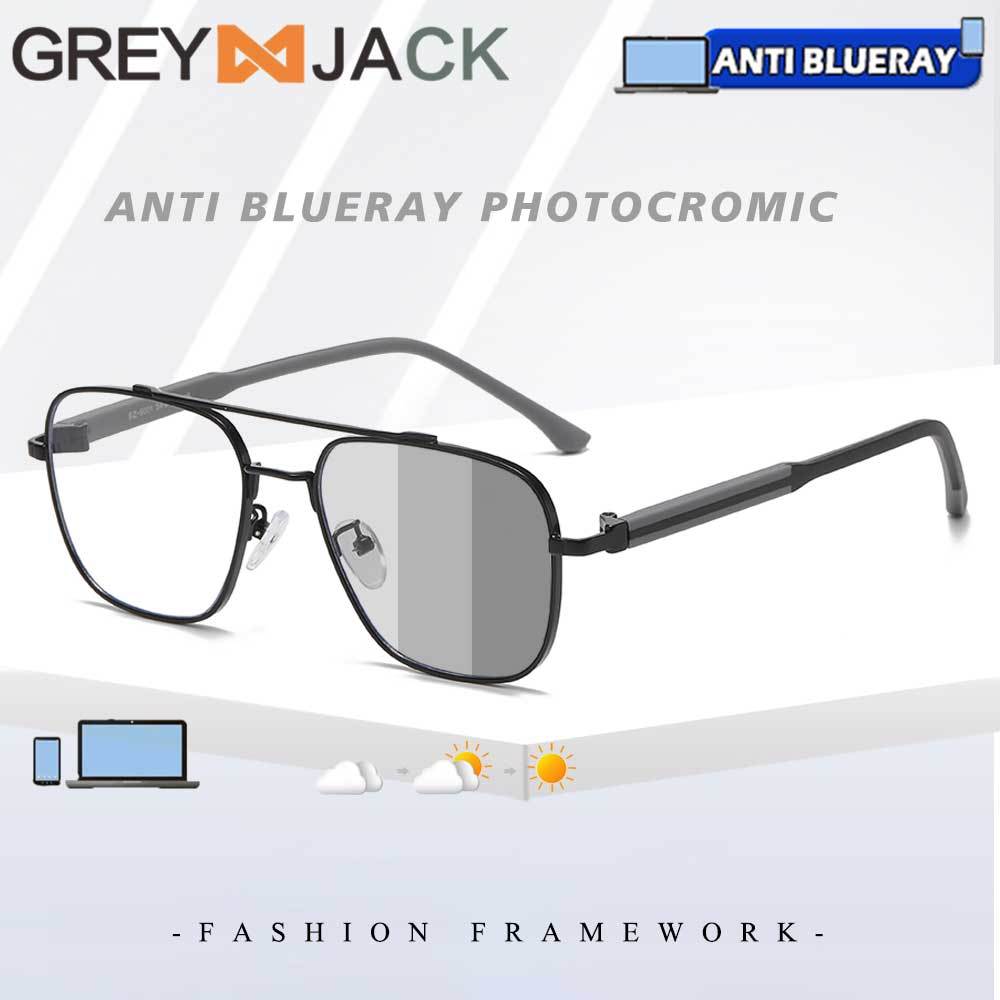 Jual Grey Jack Kacamata Antiradiasi Blueray Photocromic 2in1 Transisi Model Aviator Kotak Metal ...