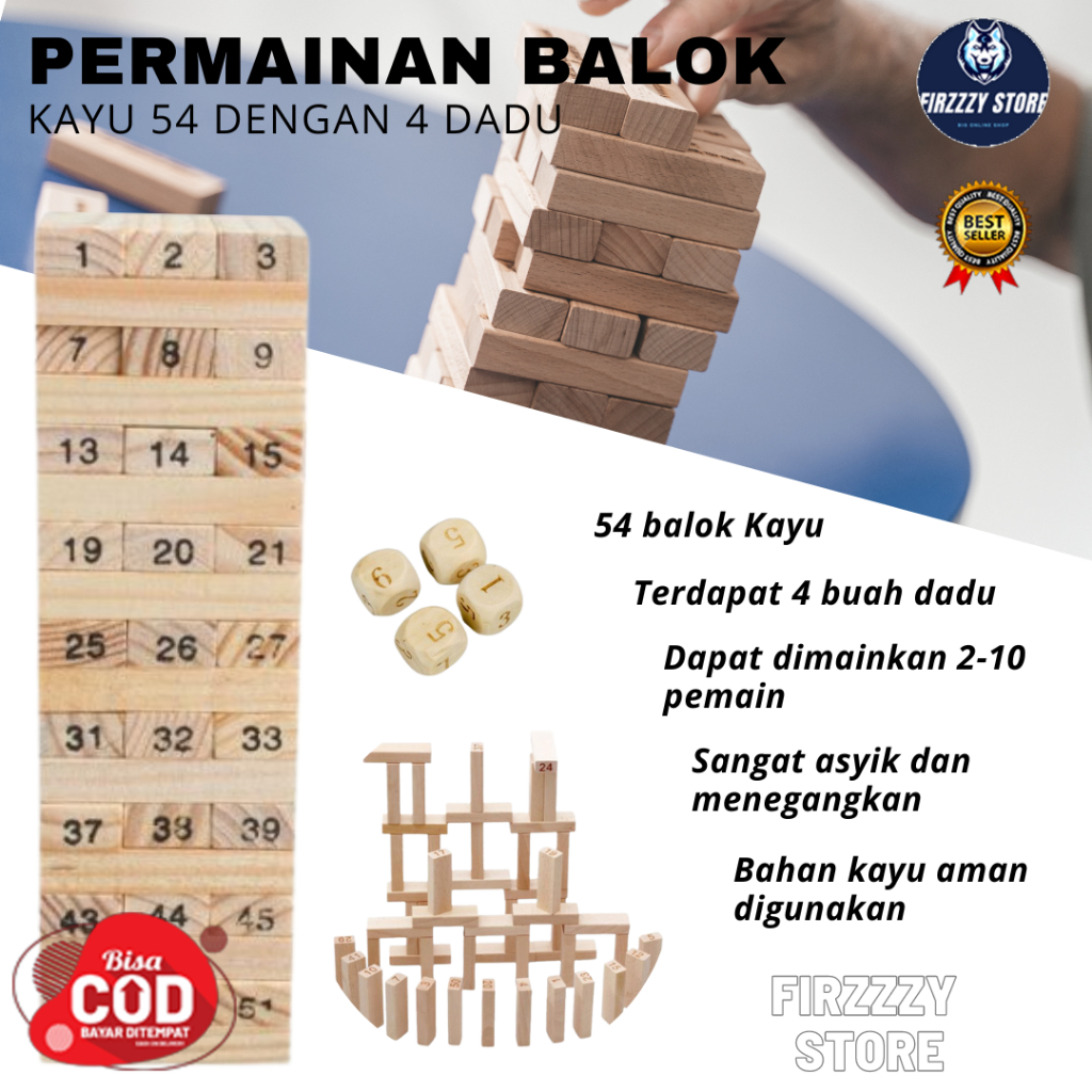 Jual Permainan Kayu 54 Balok dengan 4 Dadu | Shopee Indonesia