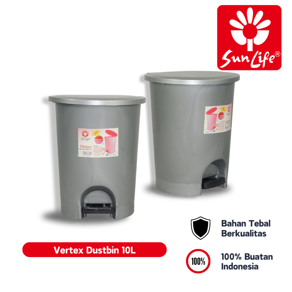 Jual Sunlife Vertex Dustbin Tempat Sampah Tutup Injak Plastik 10 Liter Dengan Injakan Step On ...