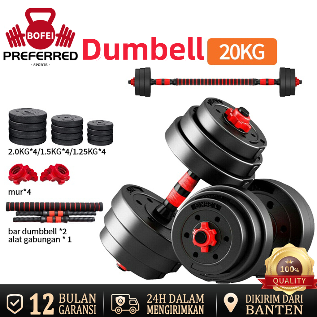 Jual Dumbbell Barbel Set PVC Peralatan Fitness 20kg Bisa Disambung Tiang Angkat Dengan ...