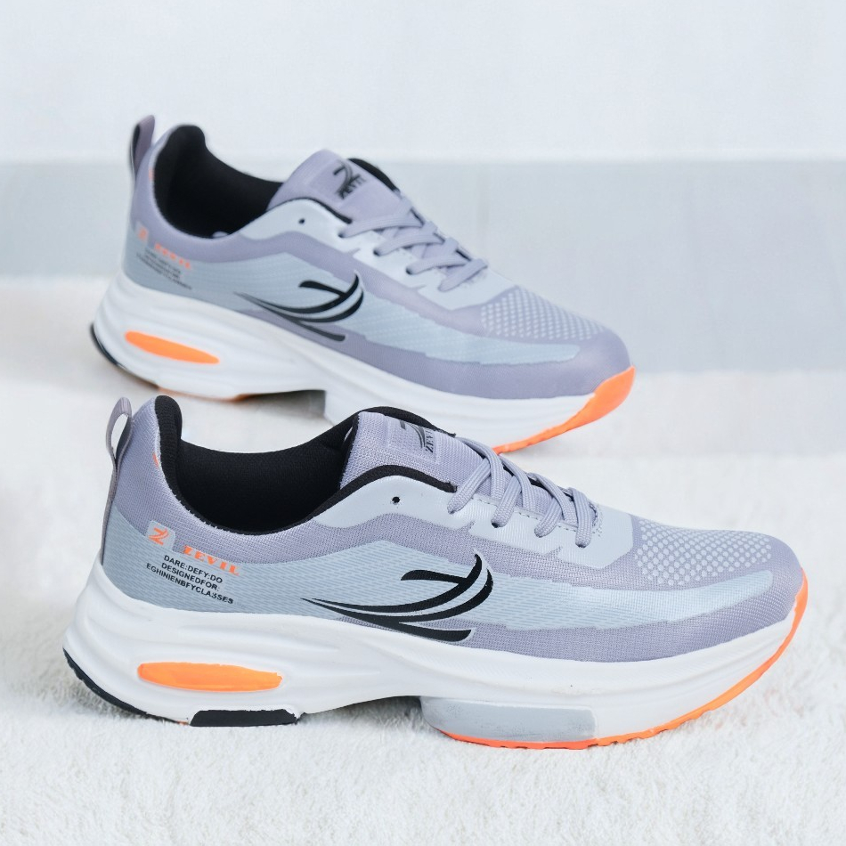 Jual Sepatu Running ZEVIL Olahraga Pria Abu Oren, Sepatu Sneakers Kets Jogging Cowok Sepatu Lari ...
