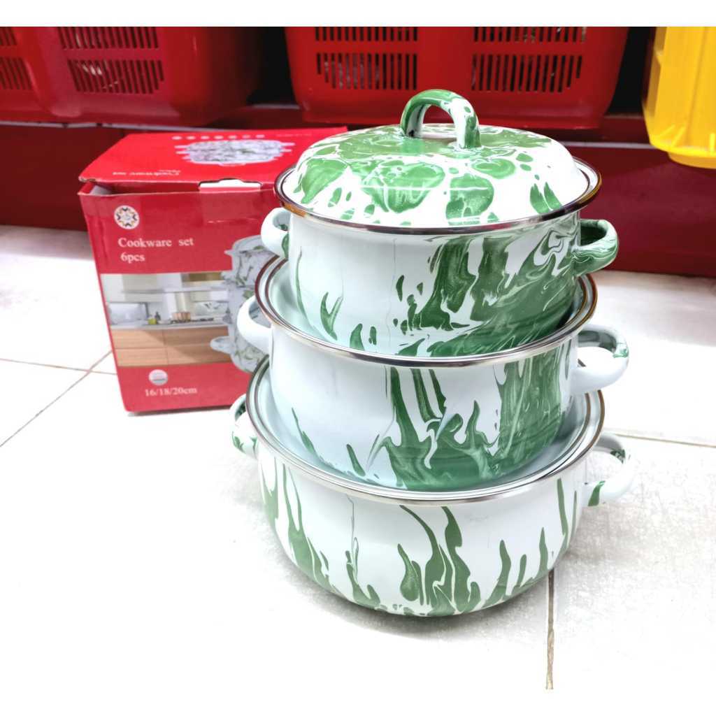 Jual Panci Deco Ice 16/20cm M-PI244 | Panci Set Enamel 3 pcs /Panci ...