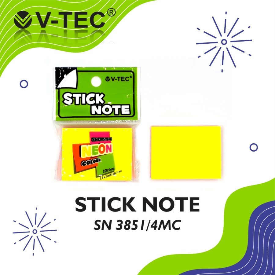 Jual Stick note Kecil V-TEC NEON/Post It Ukuran 51X38mm | Shopee Indonesia
