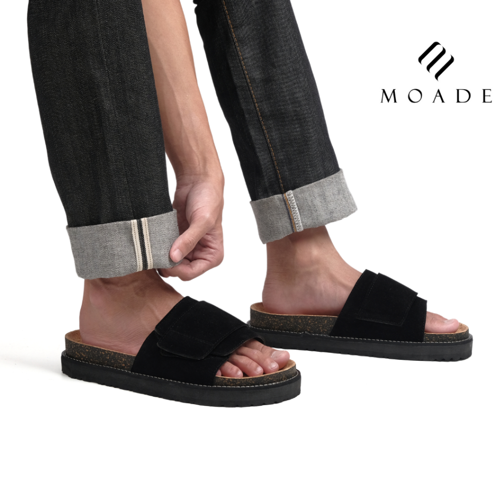 Jual Moade Sandal Slide Suede Casual Vintage Velcro Hitam Cokelat ...