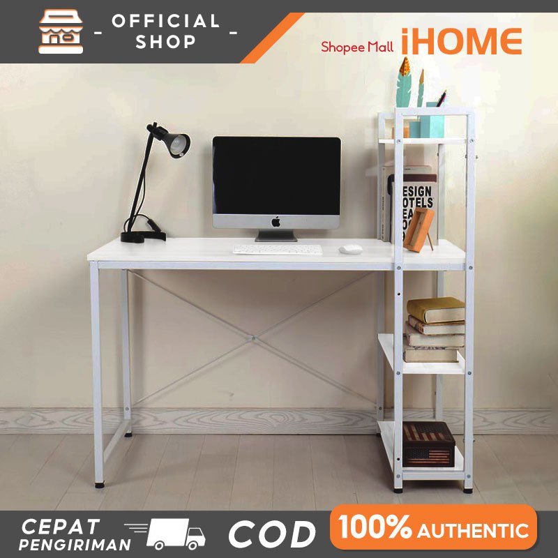 Jual iHOME Meja Kantor Meja Belajar Meja Komputer Putih【Dengan Rak ...