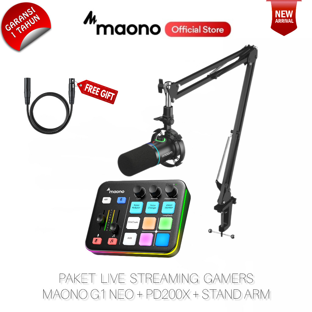 Jual MAONO G1 NEO Paket Audio Interface Mixer Microphone PD200X Stand Arm Live Streaming Gaming ...