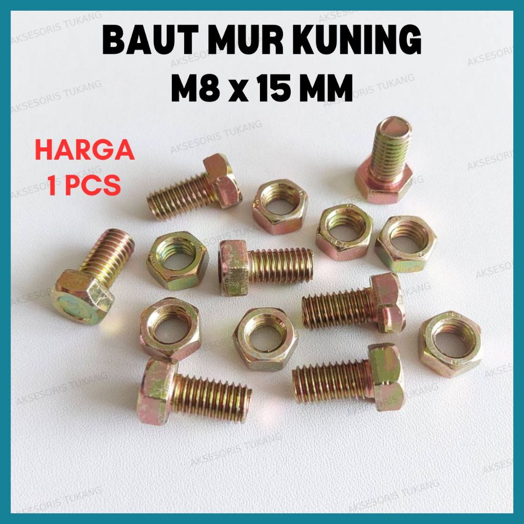 Jual Baut Mur Hexagon Kuning M8 x 15 mm Baut Hex BMK 8x15 ( Kunci 12 ) | Shopee Indonesia