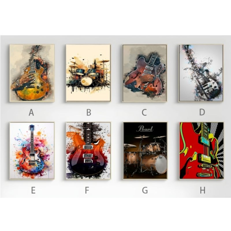 Jual Hiasan dinding kamar gambar gitar ukuran 20x29 bingkai kayu ...