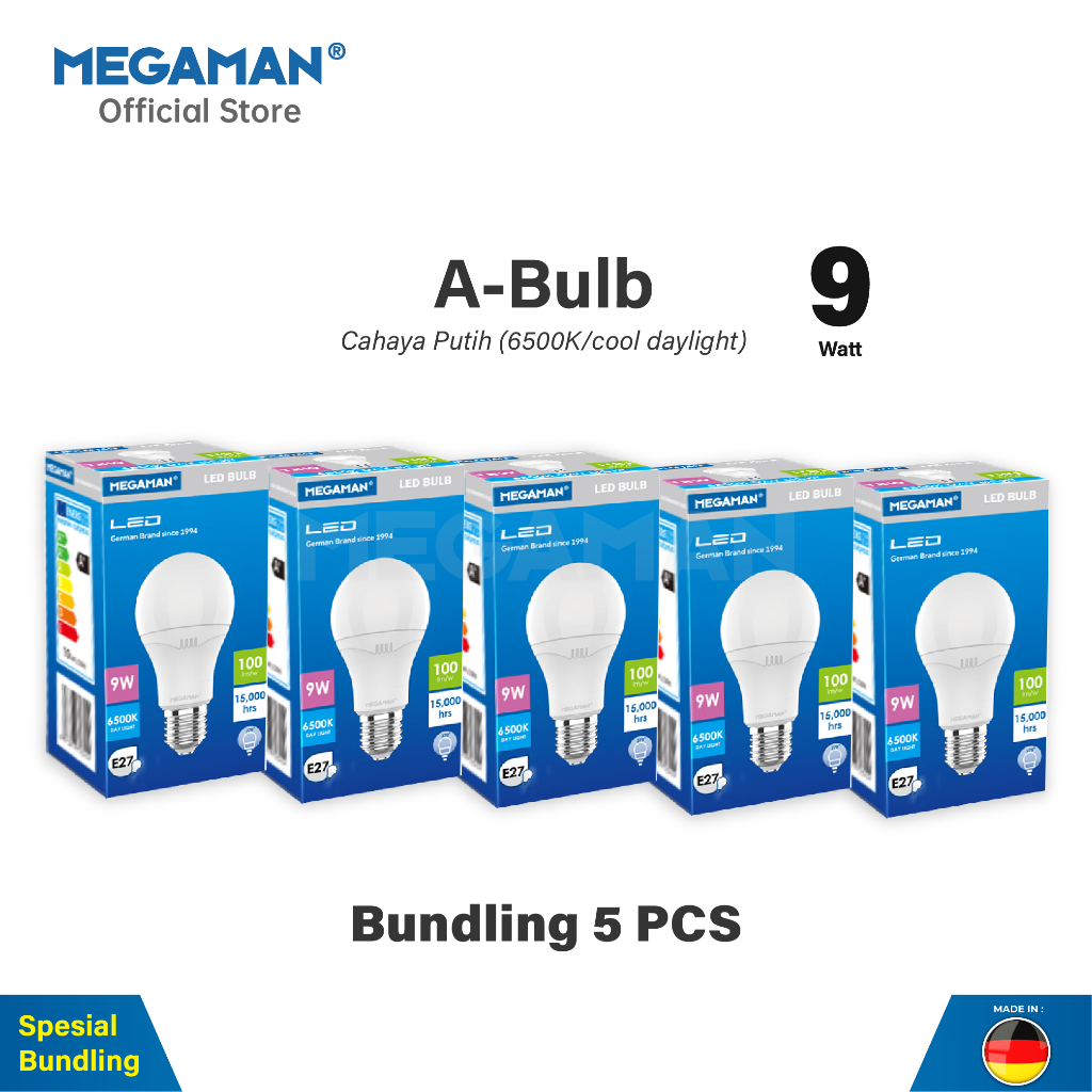 Jual Paket Bundling 5pcs Lampu Bohlam LED 9W MEGAMAN YTA60Z1 170-240V 6500K Putih | Shopee Indonesia