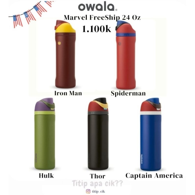 Jual PO Usa Owala FreeSip Marvel insulated botol thermos tahan air ...