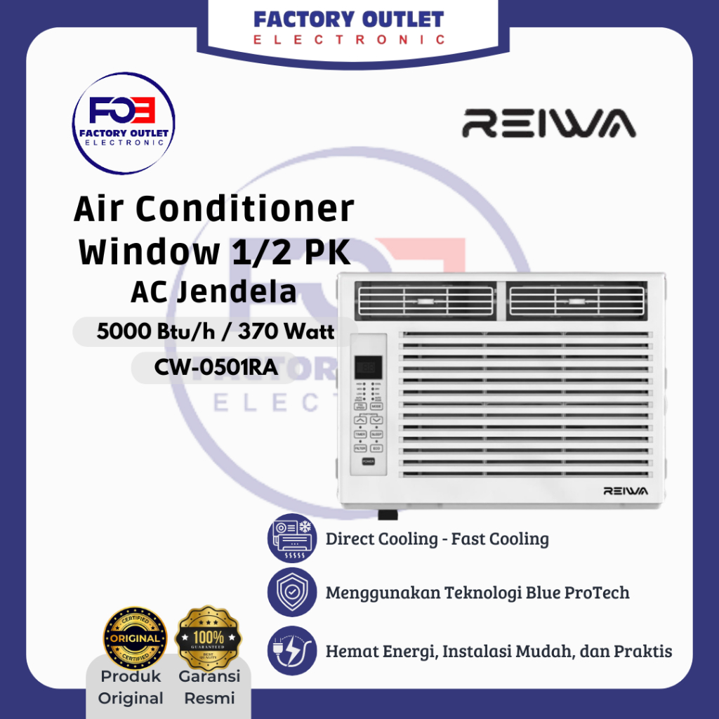 Jual REIWA CW-0501RA CW - 0501RA Window Air Conditioner AC 1/2 PK 0,5 ...