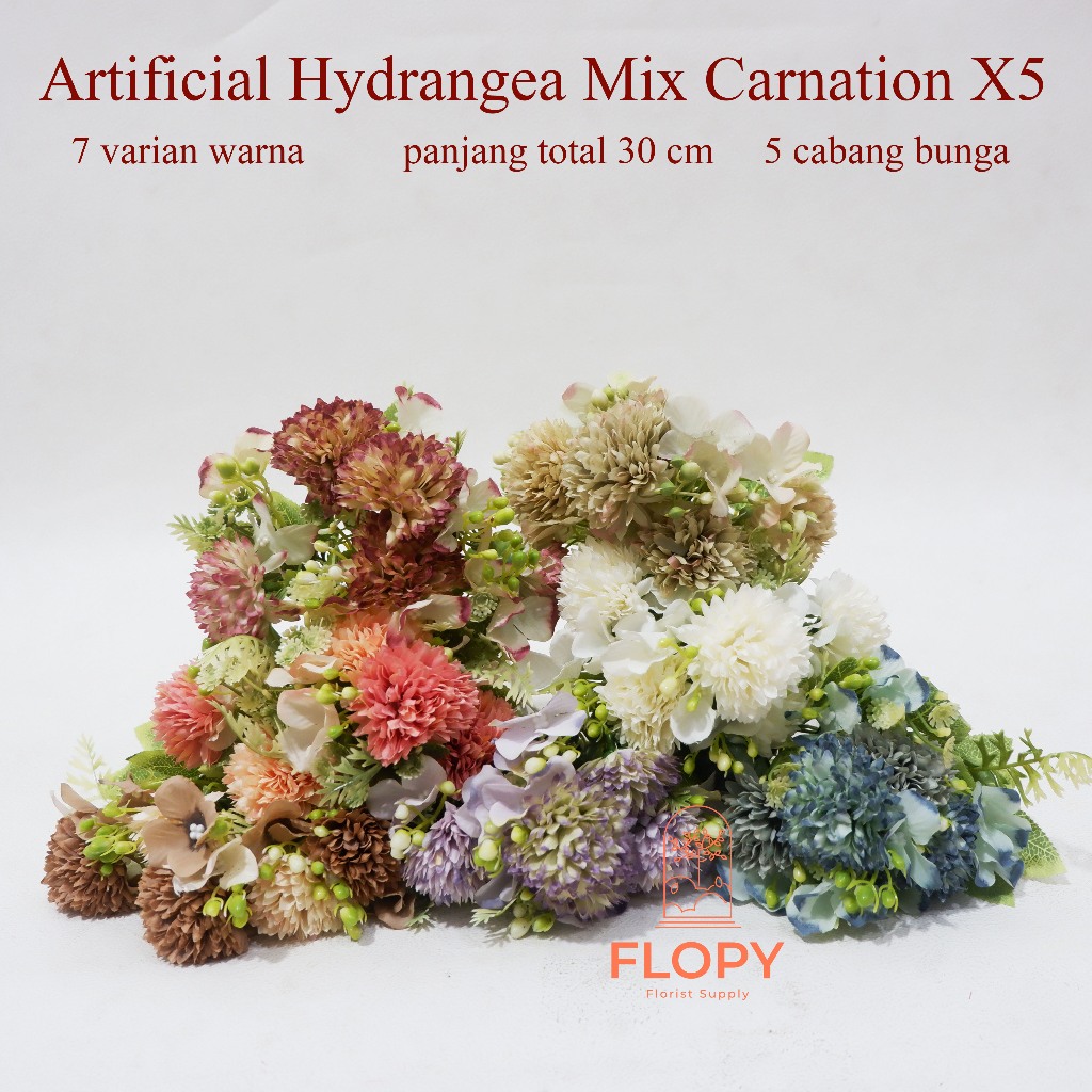 Jual [ 5 Cabang ] Artificial Hydrangea Mix Carnation X5 / Artificial ...