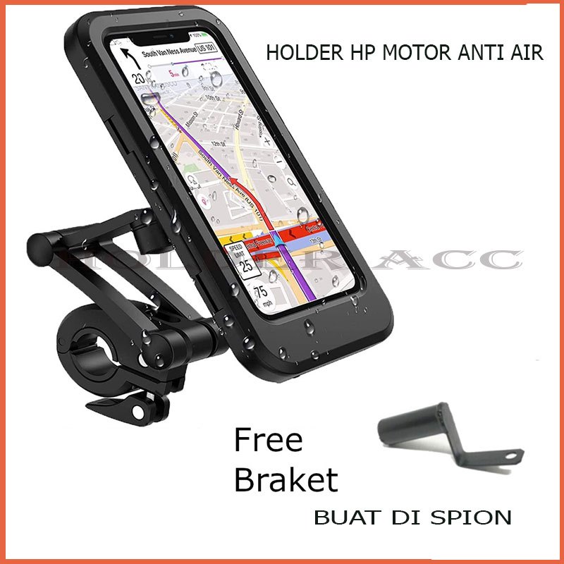 Jual HA Phone Holder Hp Motor Waterproof + Brecket Spion Stang Tempat Dudukan HP Sepeda Motor ...