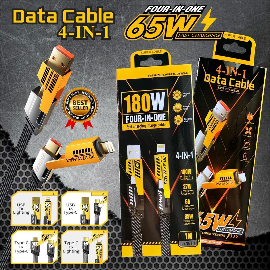 Jual 4 in 1 Kabel Data 180 Watt Bahan Kabel Nilon Super Fast Charging ...