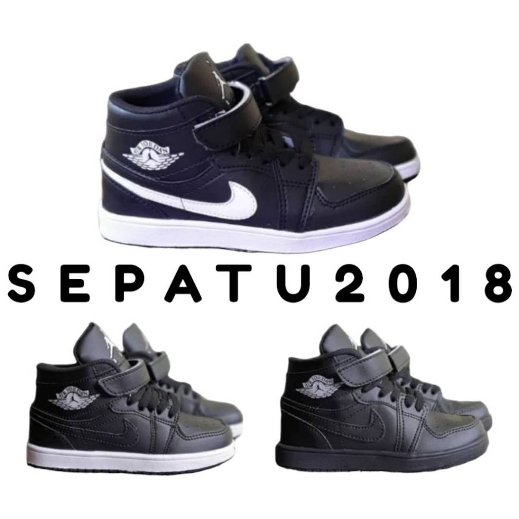 Jual Sepatu Anak Sekolah Nik Jordan Hitam Polos High Kids Full Black ...