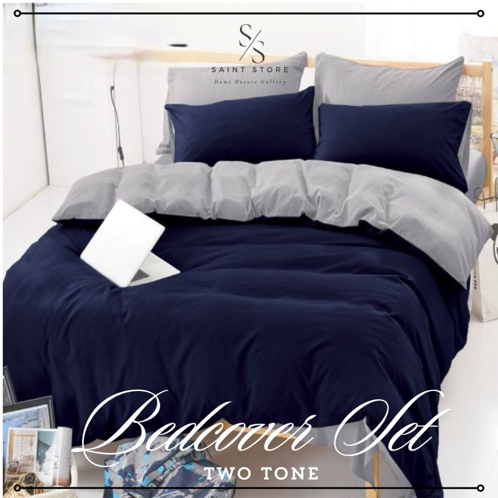 Jual Bedcover Set Two Tone Kombinasi Dua Warna Hitam Polos Abu Polos ...