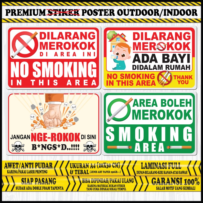 Jual TERBATAS Poster Murah Outdoor Indoor No Smoking Dilarang Merkk ...
