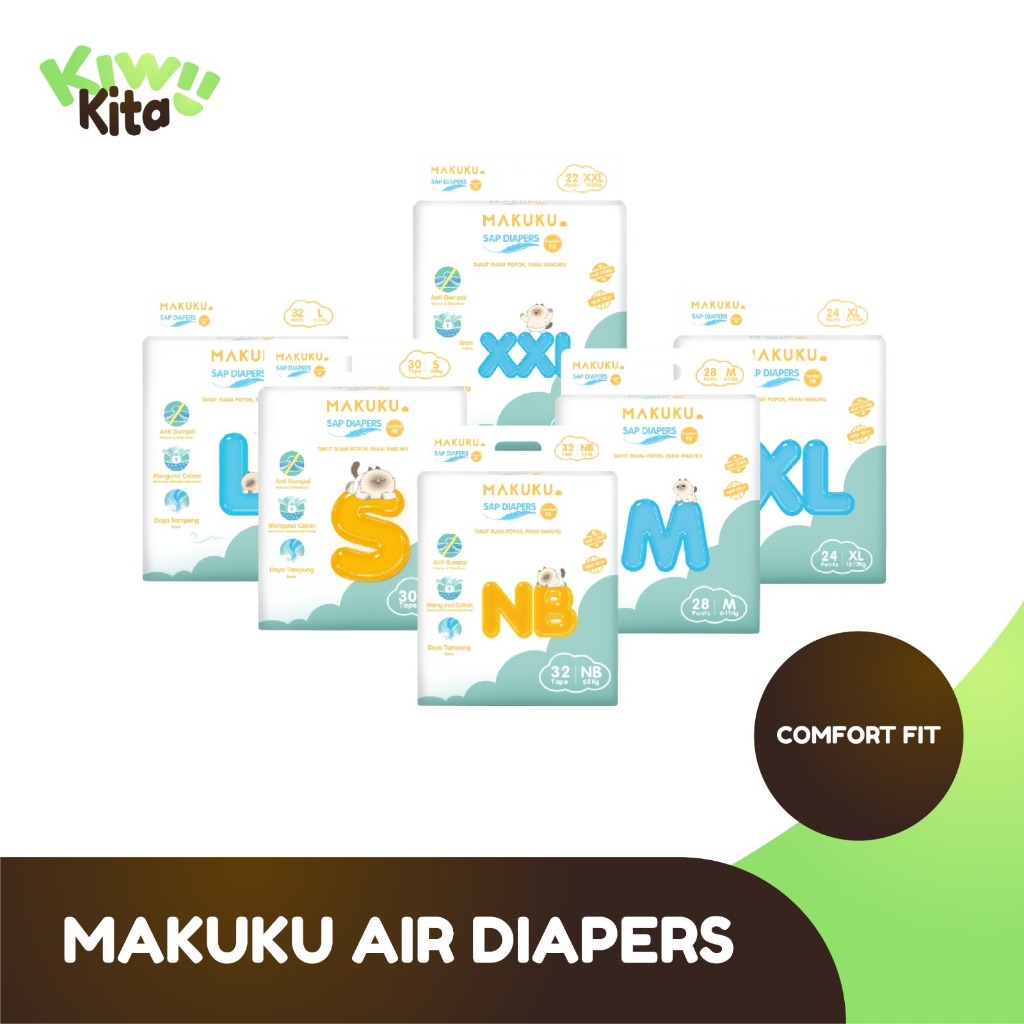 Jual [2 Pack]MAKUKU SAP Diapers Comfort Fit NB32/S30/M28/M42/L26/L40 ...