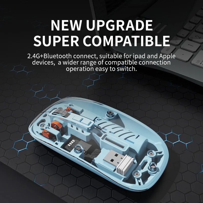 Jual Transparan mouse wireless 2 in 1 silent klik bluetooth 5.1 slim ...