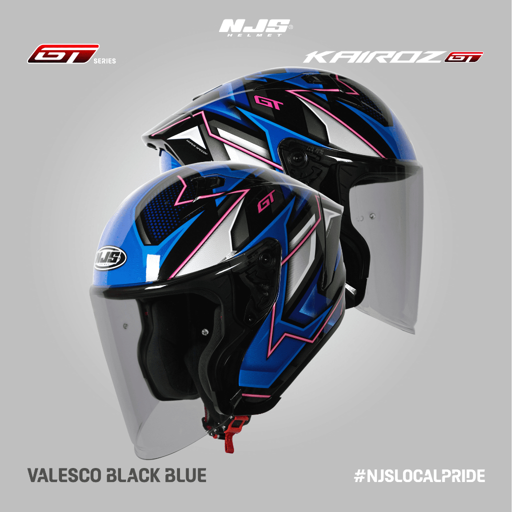 Jual NJS Kairoz GT Valesco Black/Blue - Helm Half Face | Shopee Indonesia