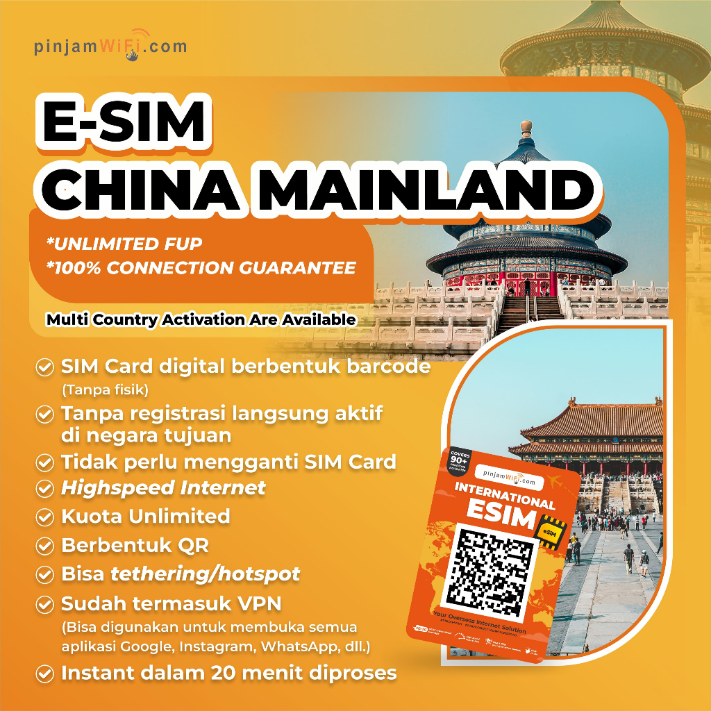 Jual PINJAM WIFI e-SIM China Mainland Daily Quota I Esim Guangzhou ...