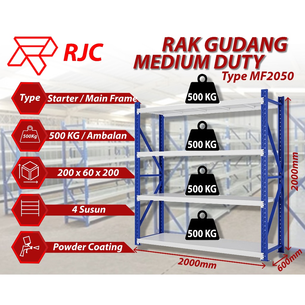 Jual Rak Besi Gudang 4 susun 2 meter 500kg RJC Main Frame Rack Gudang ...