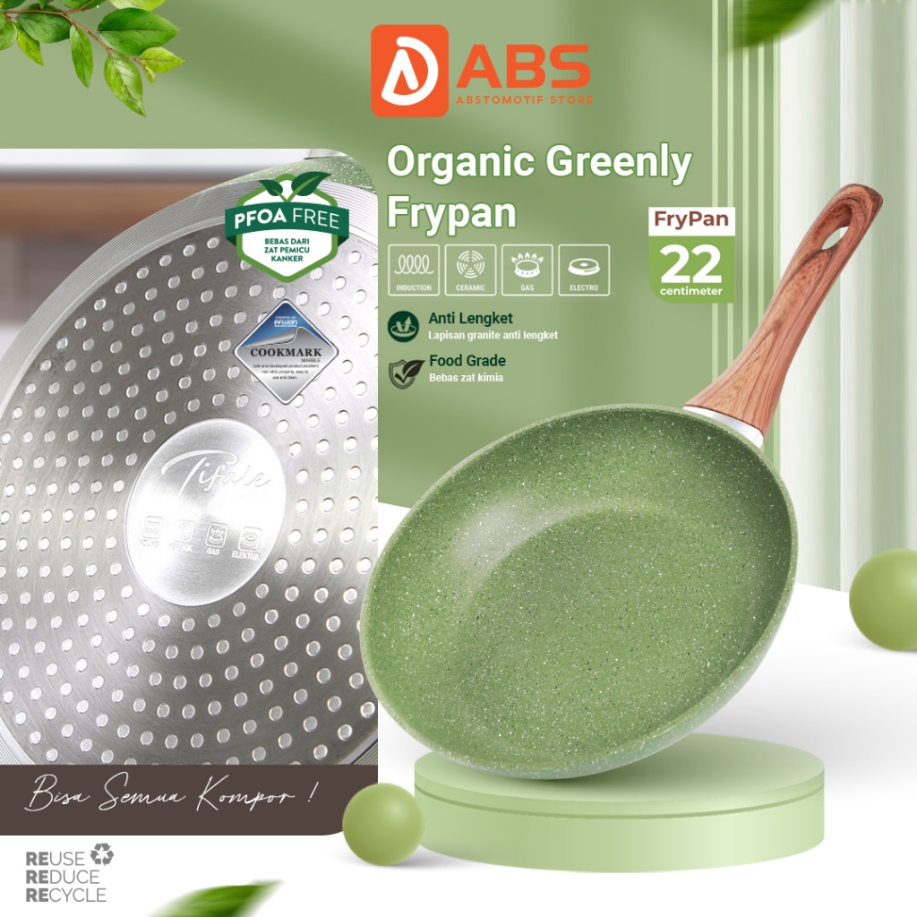 Jual Tifale by ABS Organic Greenly Cookware Fry Pan 22cm Marble Coated Anti Lengket Wok Pan ...