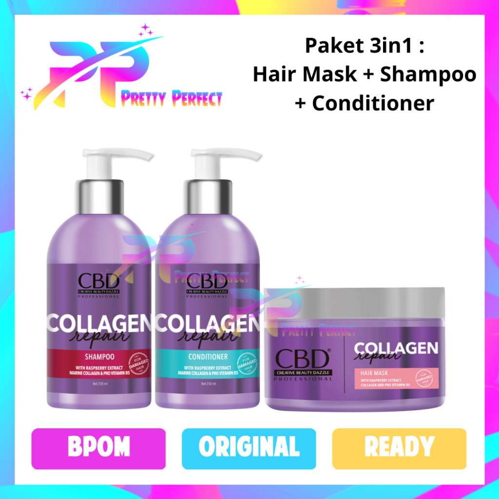 Jual CBD Collagen Repair Paket 3in1 Hair Mask + Shampoo + Conditioner ...