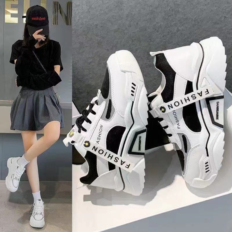 Jual KOII Sepatu Olahraga Sneakers Wanita Korea Putih Hitam Kasual ...