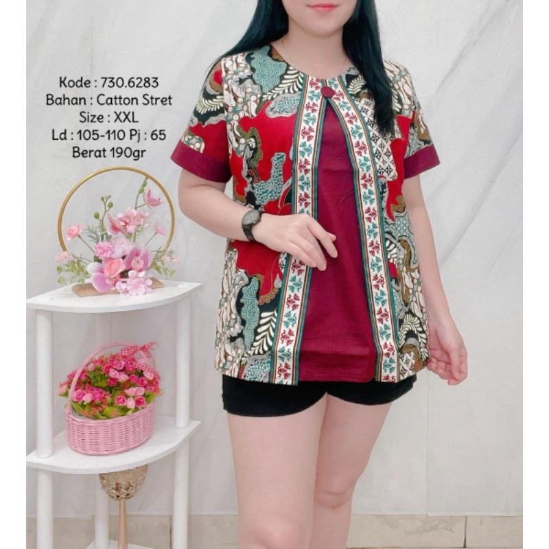 Jual Blouse Batik Wanita Atasan Batik Model Rompi AB-28 | Shopee Indonesia