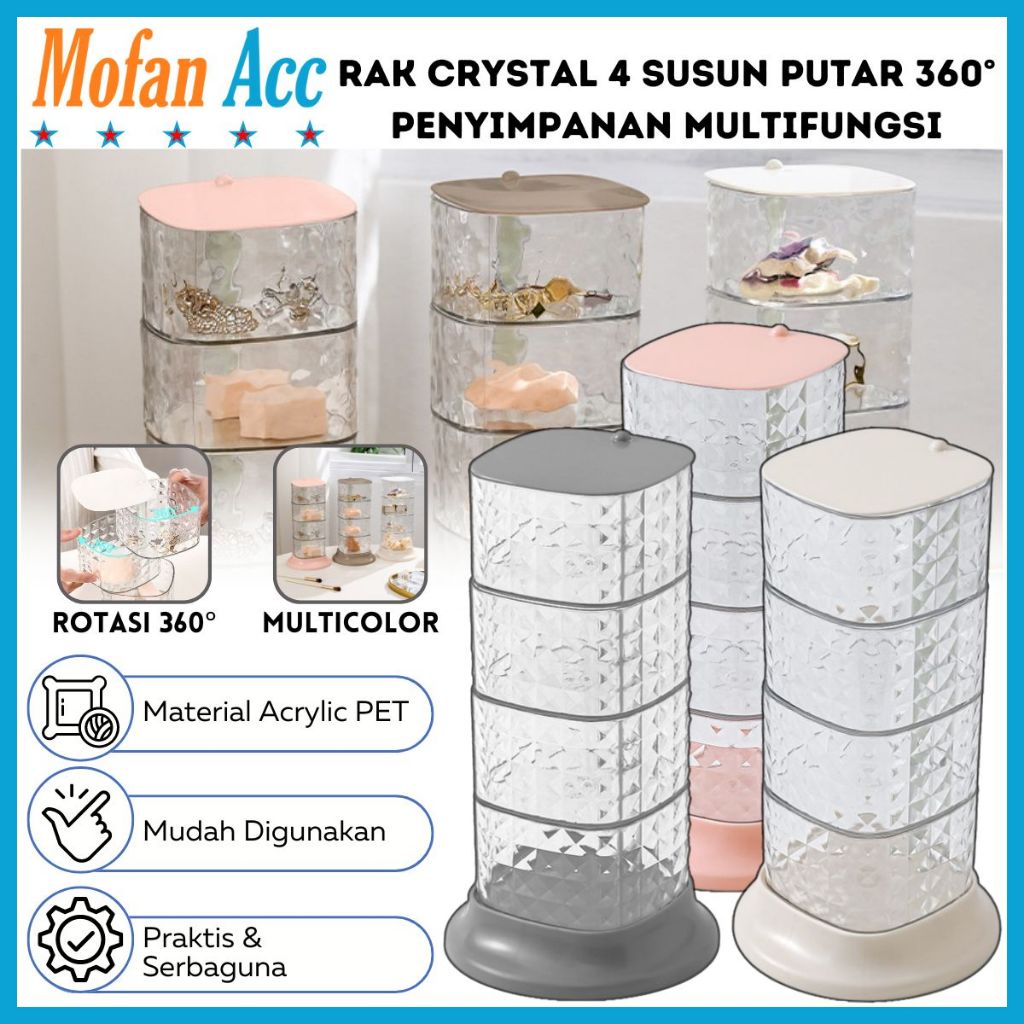 Jual Rak Crystal 4 Susun Putar 360° / Storage Box Drawer Tempat ...