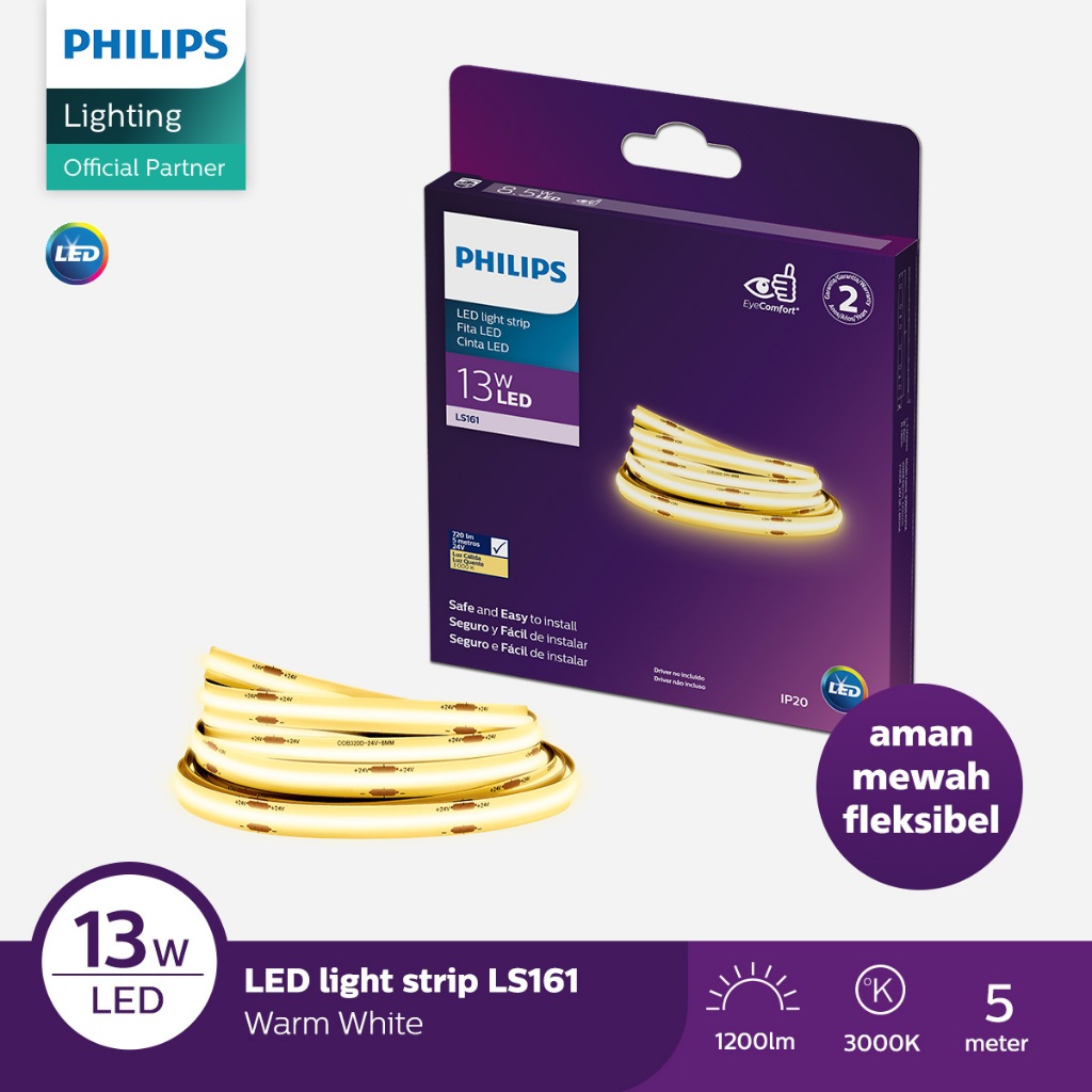 Jual Lampu Philips LED Strip LS161 COB 13W 3000K 5M 24V Kuning | Shopee Indonesia