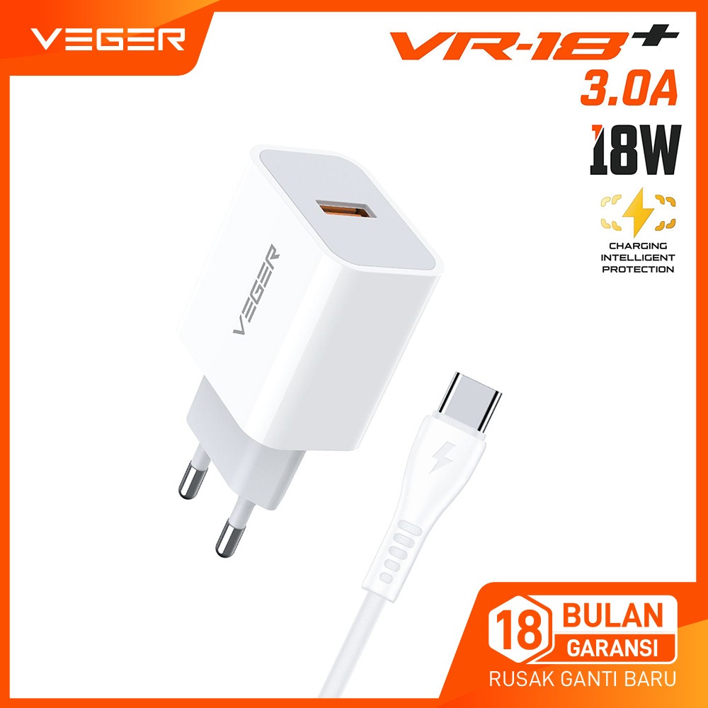 Jual VEGER Wall Charger VR-18+ 3.0A QC 3.0 Single Port USB Quick Charge ...