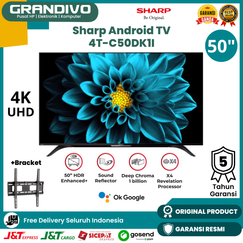 Jual TV Android Sharp 50 Inch 4K Ultra HD With HDR Google Assistant Chromecast X4 Master Engine ...