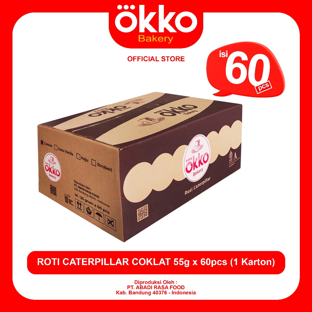 Jual Okko Paket Roti Caterpillar Coklat 1 DUS isi 60 pcs | Shopee Indonesia